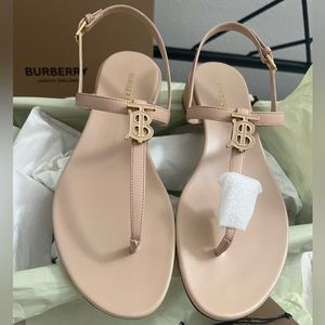 Burberry | Shoes | New Burberry Pink Leather Logo Canary Block Sandals ...